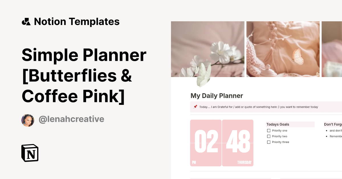 Simple Planner [Butterflies & Coffee Pink] Template | Notion Marketplace