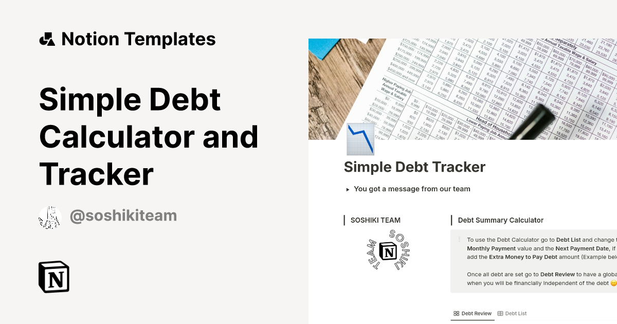 Simple Debt Calculator and Tracker Template | Notion Marketplace