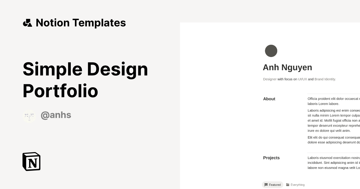 Simple Design Portfolio Template by Ánh | Notion Marketplace