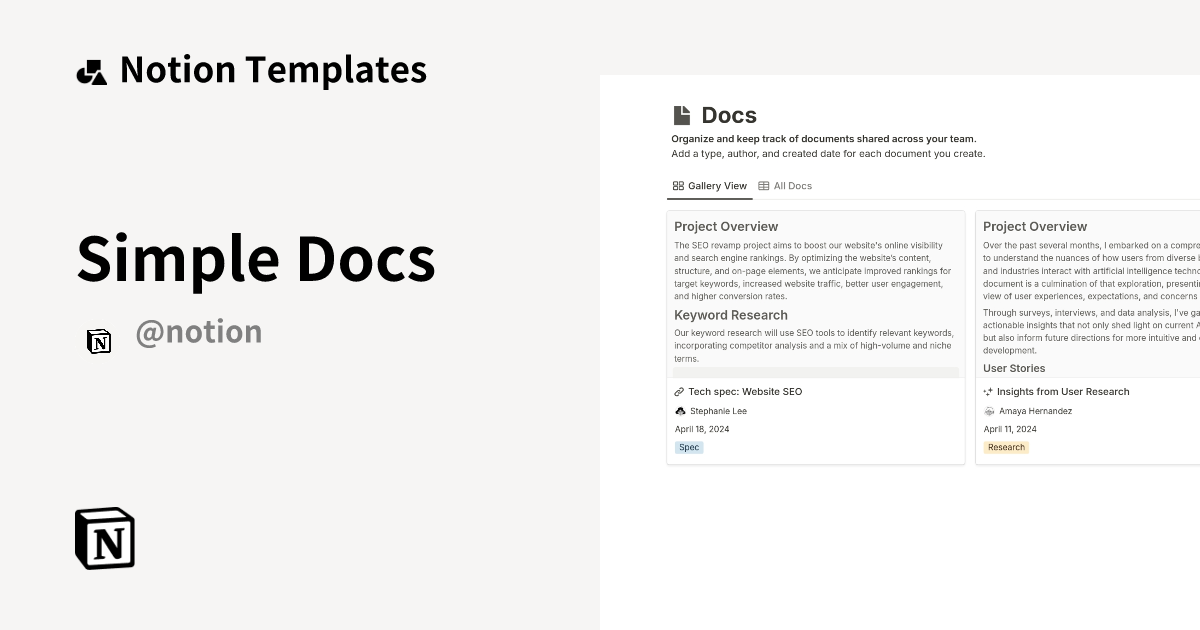 Simple Docs 2025 Template | Notion Marketplace