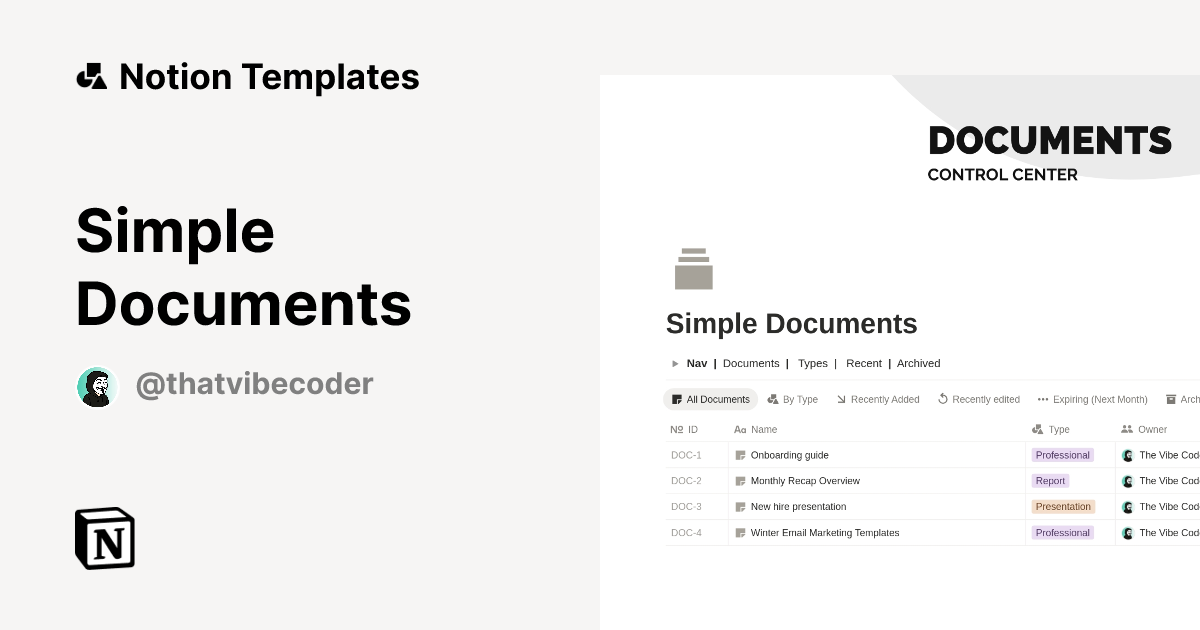 Simple Documents Template by That Vibe Coder | Notion Marketplace