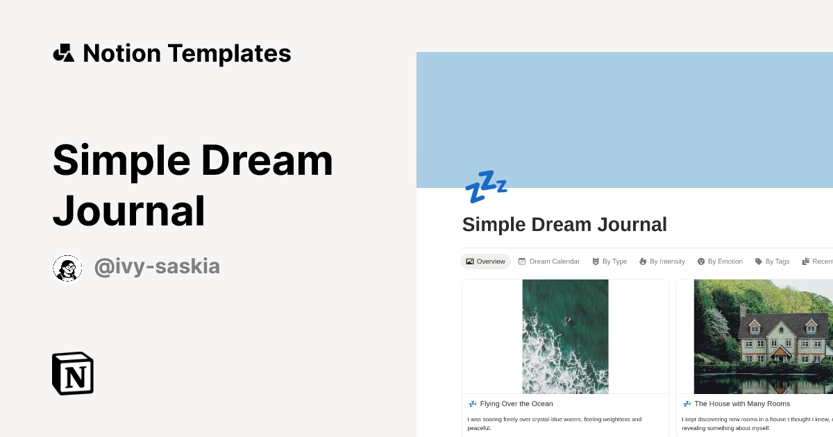 Simple Dream Journal Template | Notion Marketplace