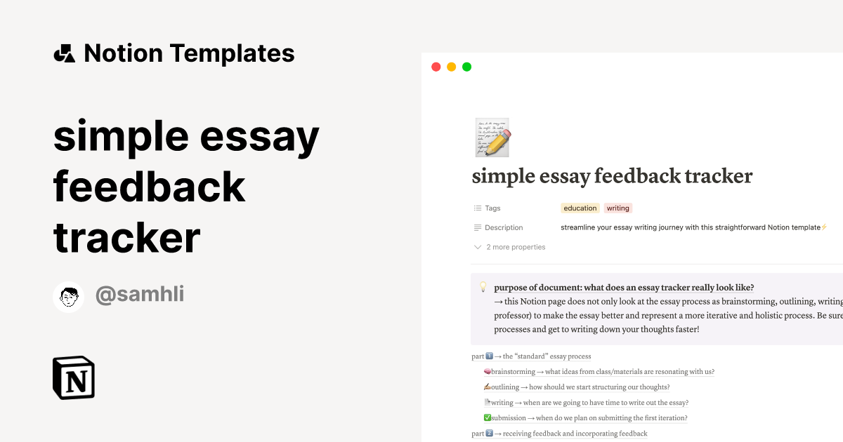 simple essay feedback tracker Template by Sam H Li | Notion Marketplace