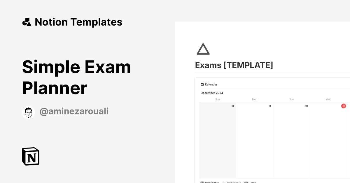 Simple Exam Planner Template by Amine Zarouali | Notion Marketplace
