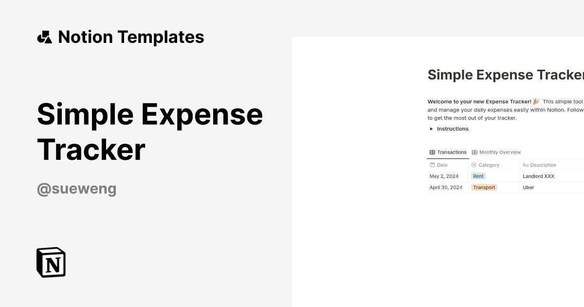 Simple Expense Tracker Template by Sue | Notion Marketplace