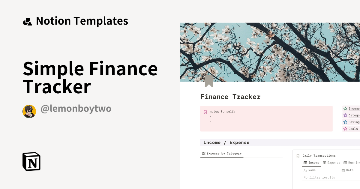 Simple Finance Tracker Template by Simon | Notion Marketplace