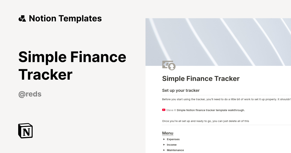 Simple Finance Tracker Template by Steve Redshaw | Notion Marketplace