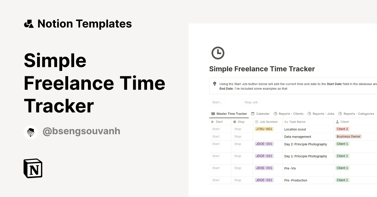 Simple Freelance Time Tracker Template by Ben Sengsouvanh | Notion ...