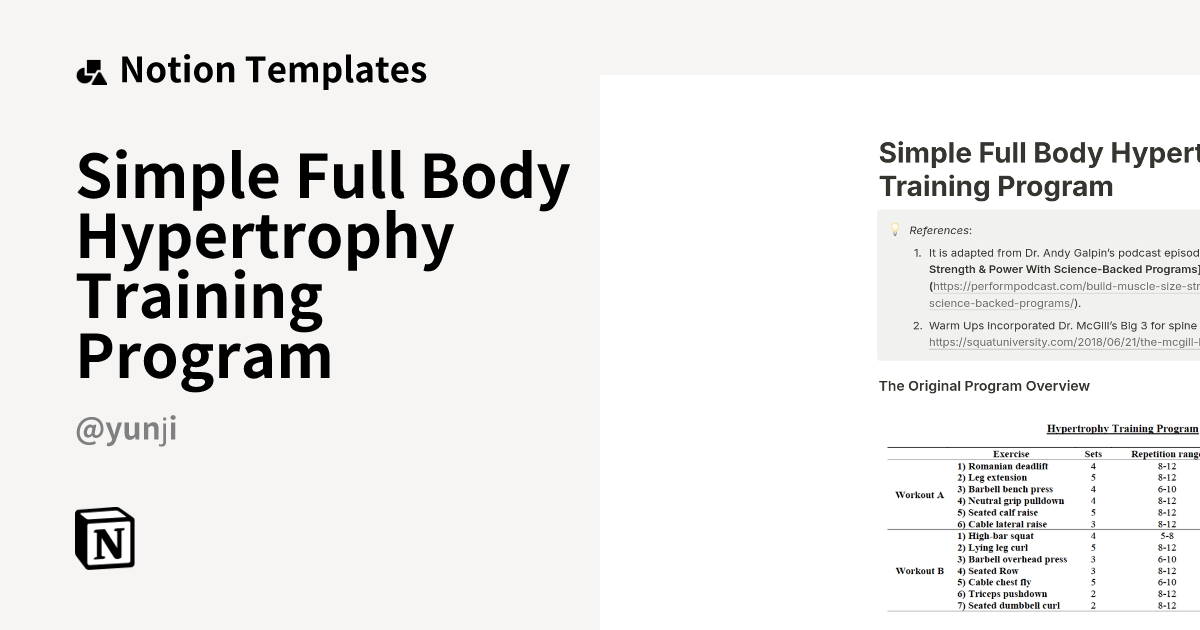 Simple Full Body Hypertrophy Training Program Template by yunji ...