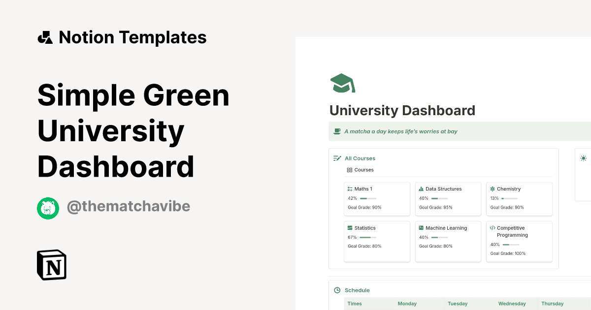 Simple Green University Dashboard Template Notion Marketplace