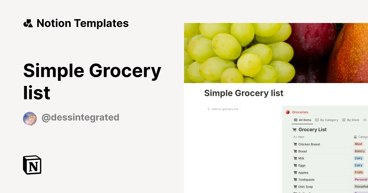 Simple Grocery list Template | Notion Marketplace