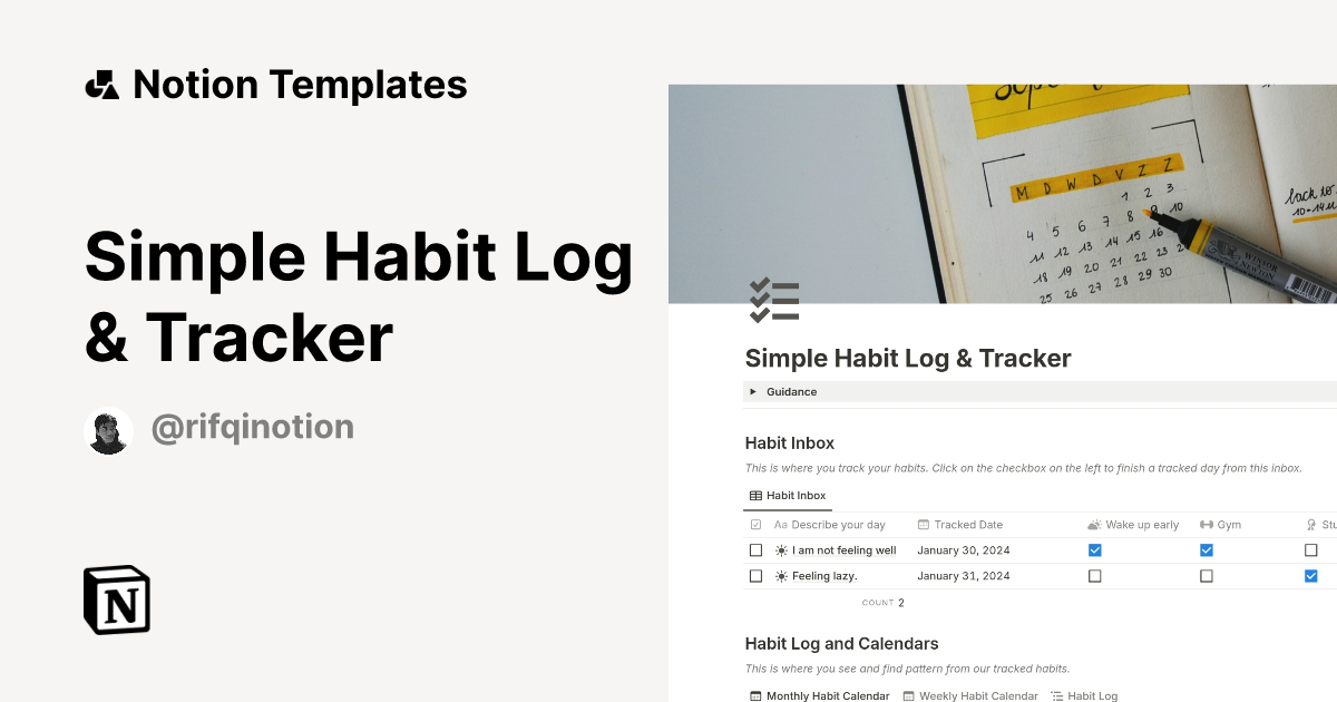 Simple Habit Log & Tracker Template | Notion Marketplace
