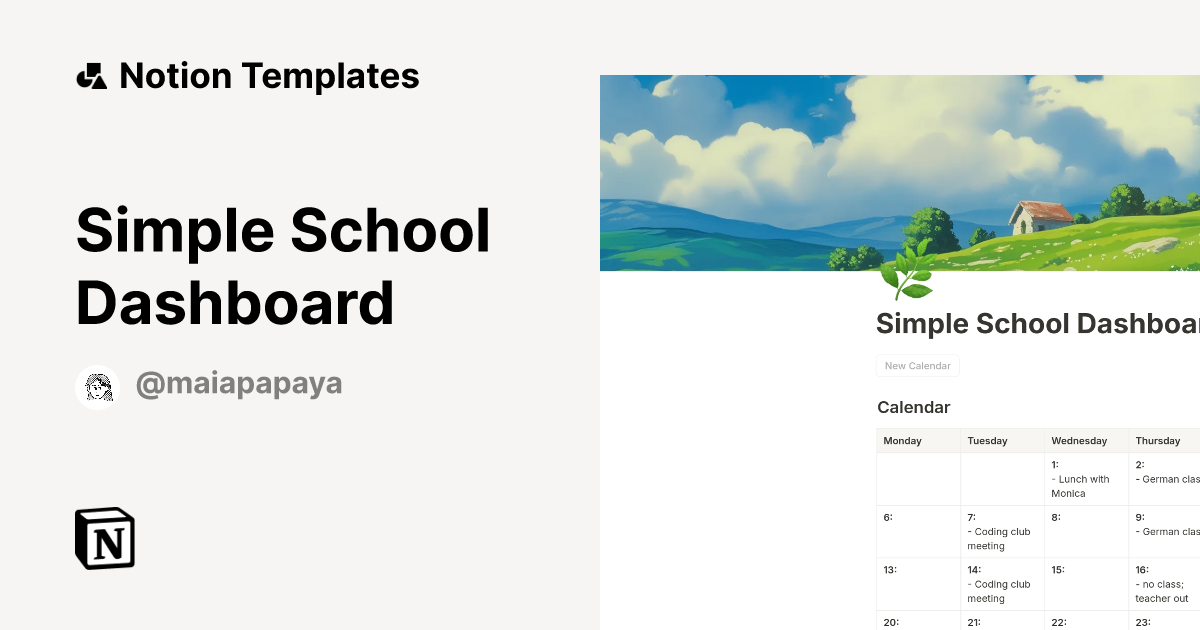 Simple School Dashboard Template | Notion Marketplace