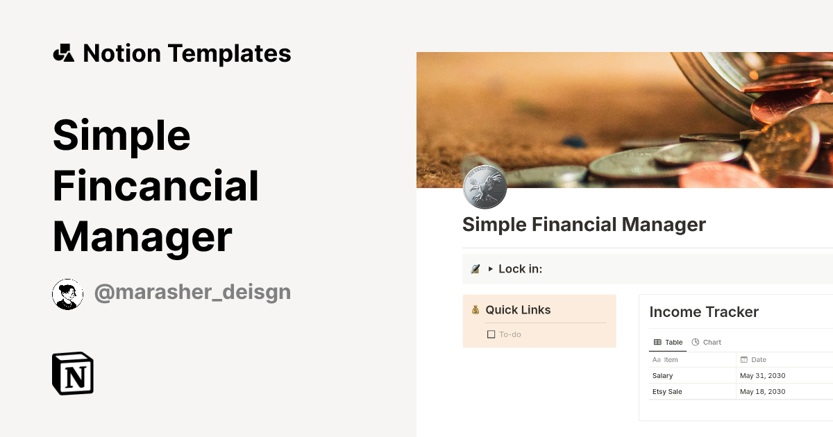 Simple Fincancial Manager Template by Mara Sher Design | Notion Marketplace