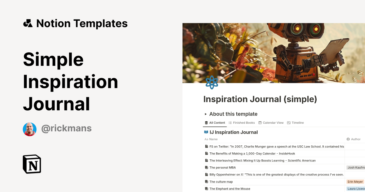 Simple Inspiration Journal Template | Notion Marketplace