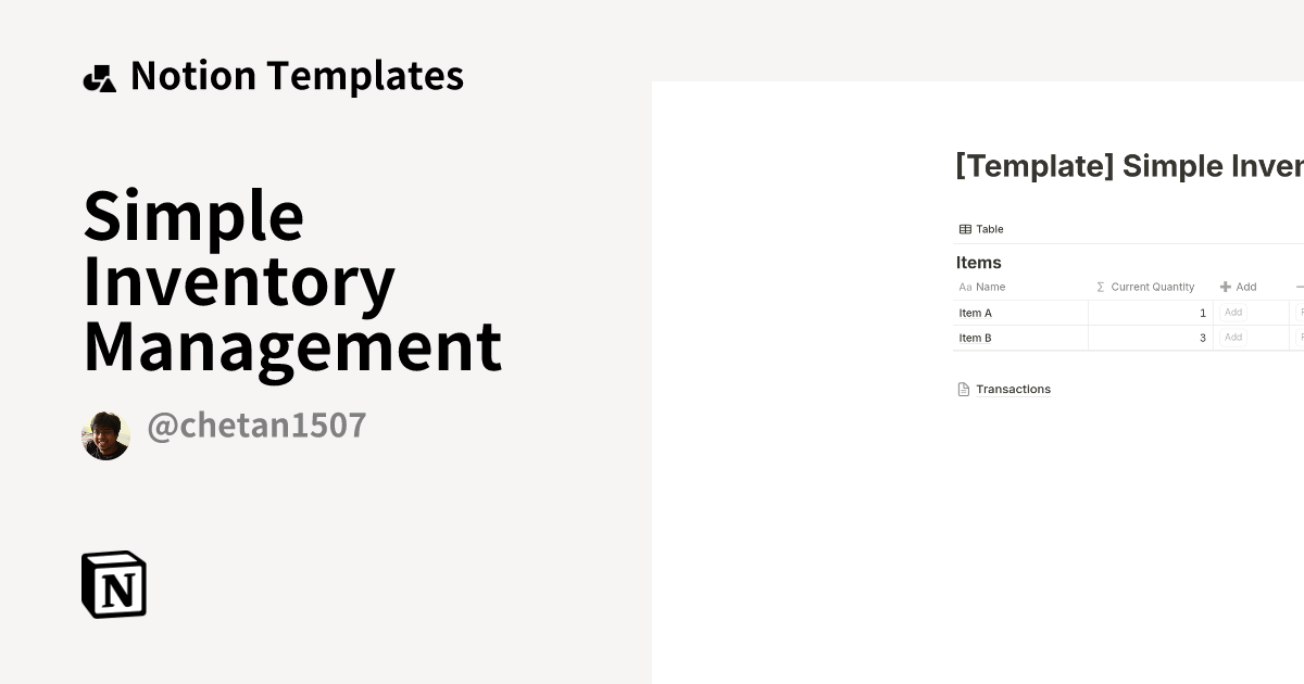Simple Inventory Management Template by Chetan Agrawal | Notion Marketplace