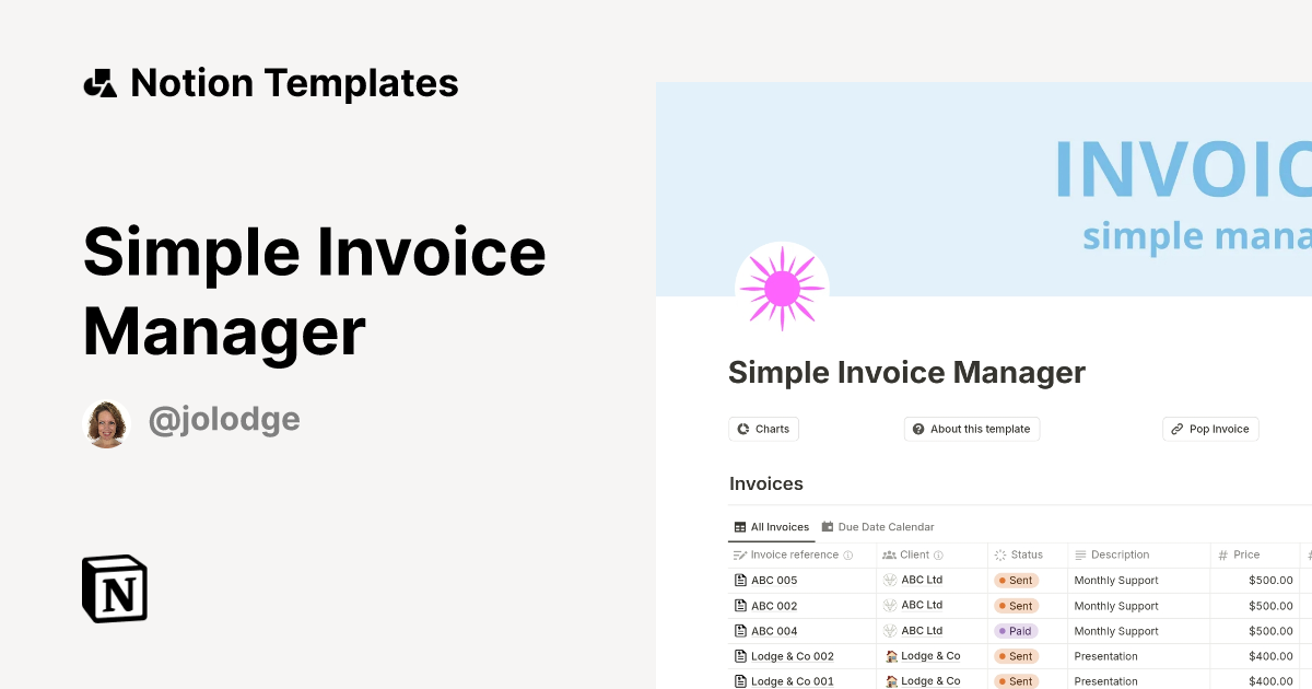 Simple Invoice Manager Template | Notion Marketplace