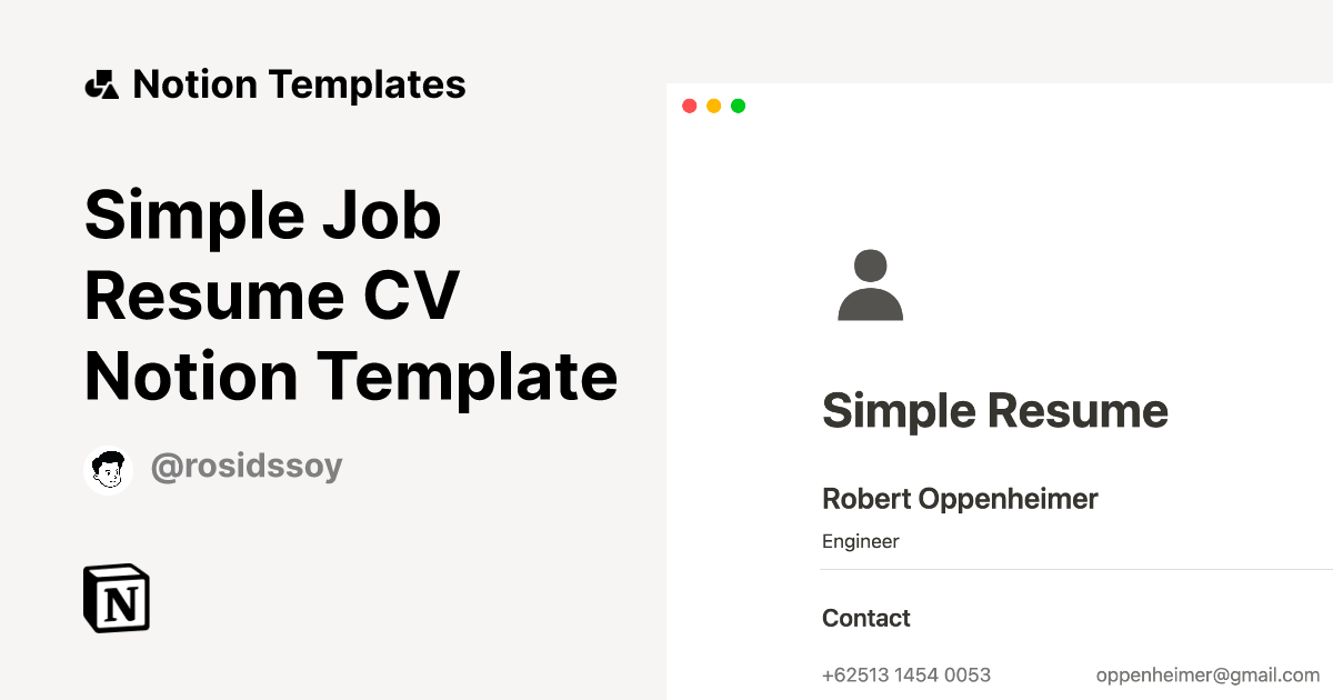 Simple Job Resume CV Notion Template Template | Notion Marketplace