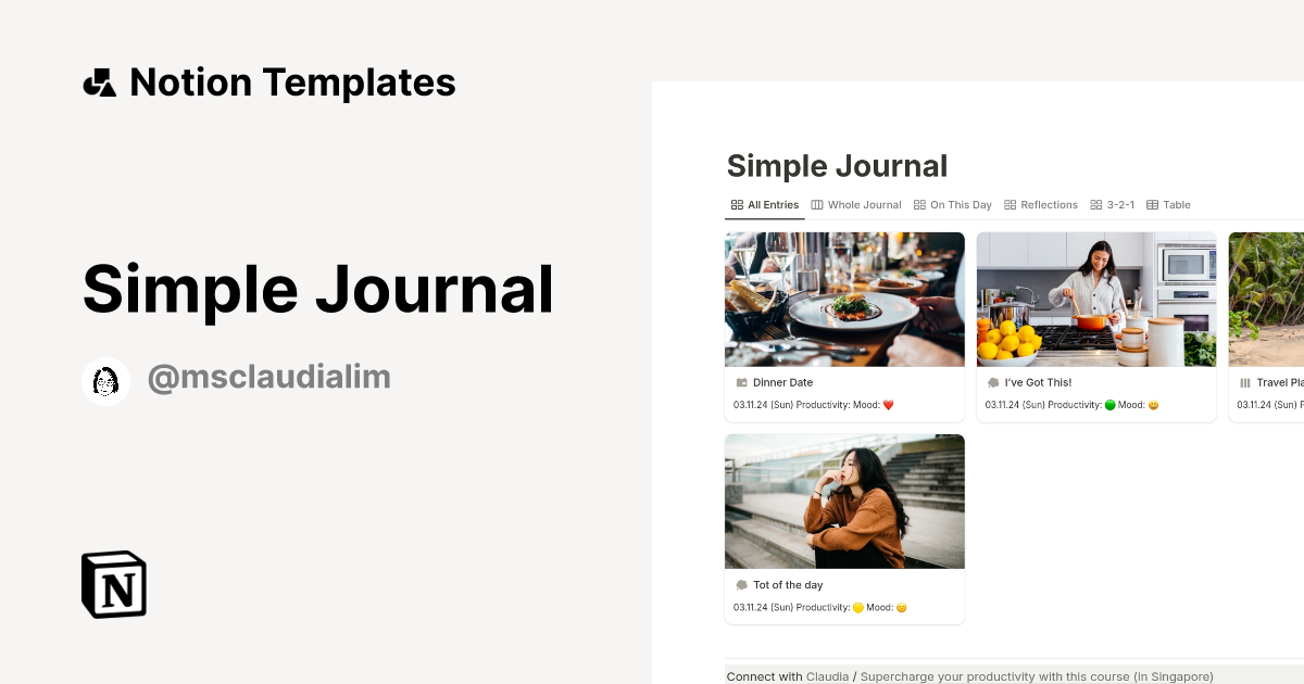Simple Journal Template by Claudia | Notion Marketplace