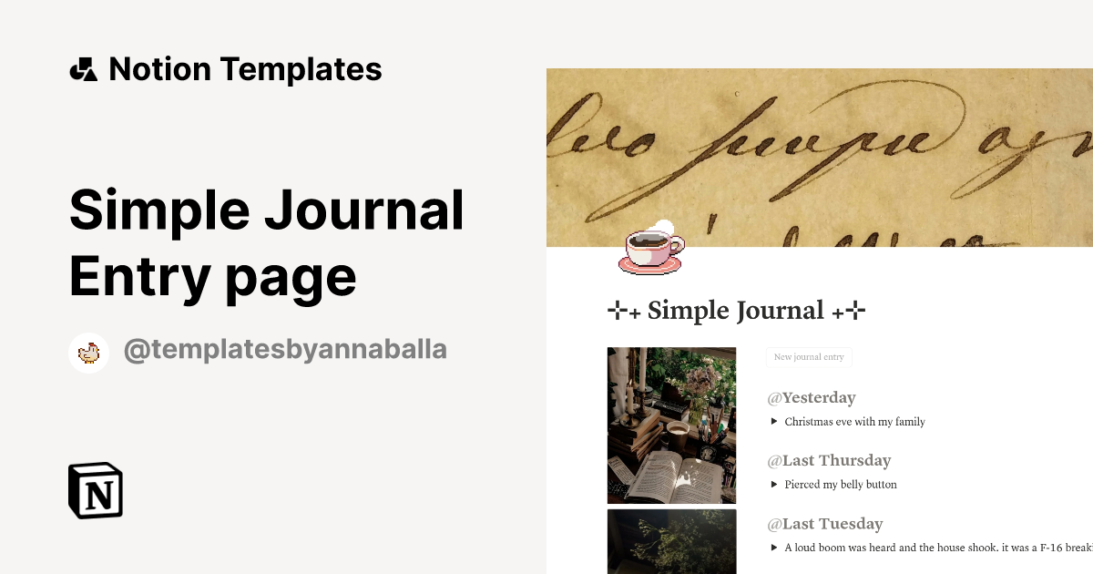Simple Journal Entry page Template by Annaballa's templates | Notion ...