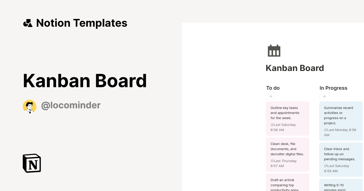 Kanban Board Template by Locominder | Notion Marketplace