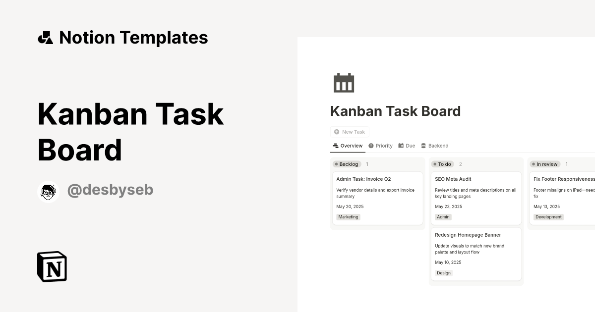 Kanban Task Board Template by desbyseb | Notion Marketplace