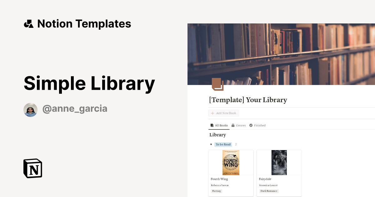 Simple Library Template by Anne Novida | Notion Marketplace