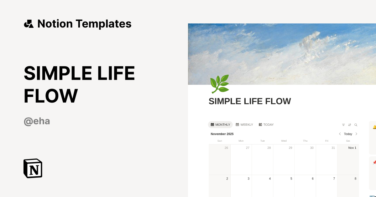 SIMPLE LIFE FLOW Template | Notion Marketplace
