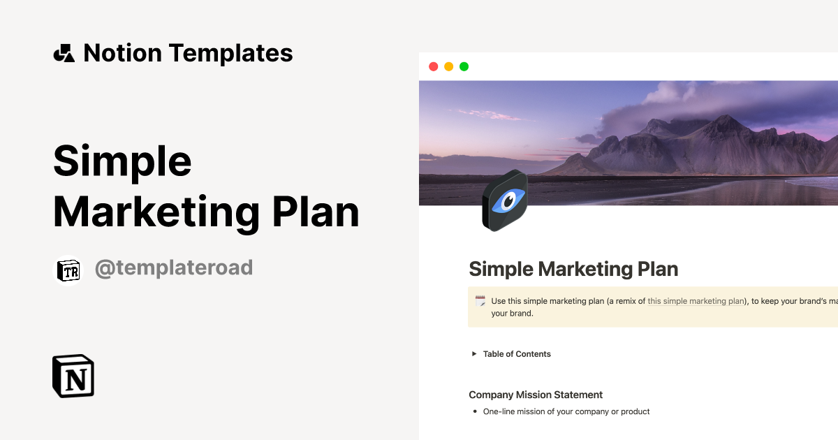 Simple Marketing Plan Template by Template Road | Notion Marketplace