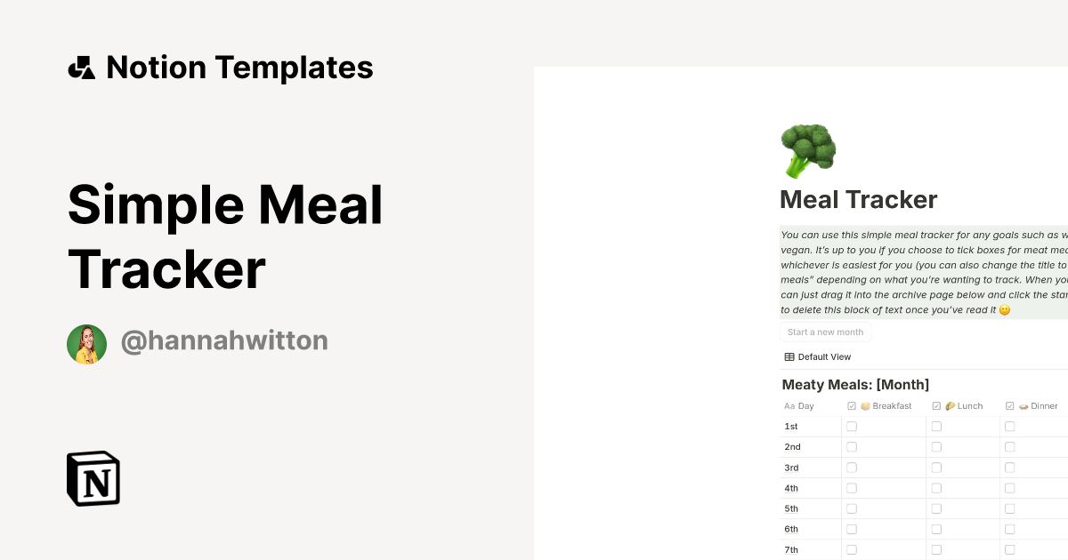 Simple Meal Tracker Template Notion Marketplace