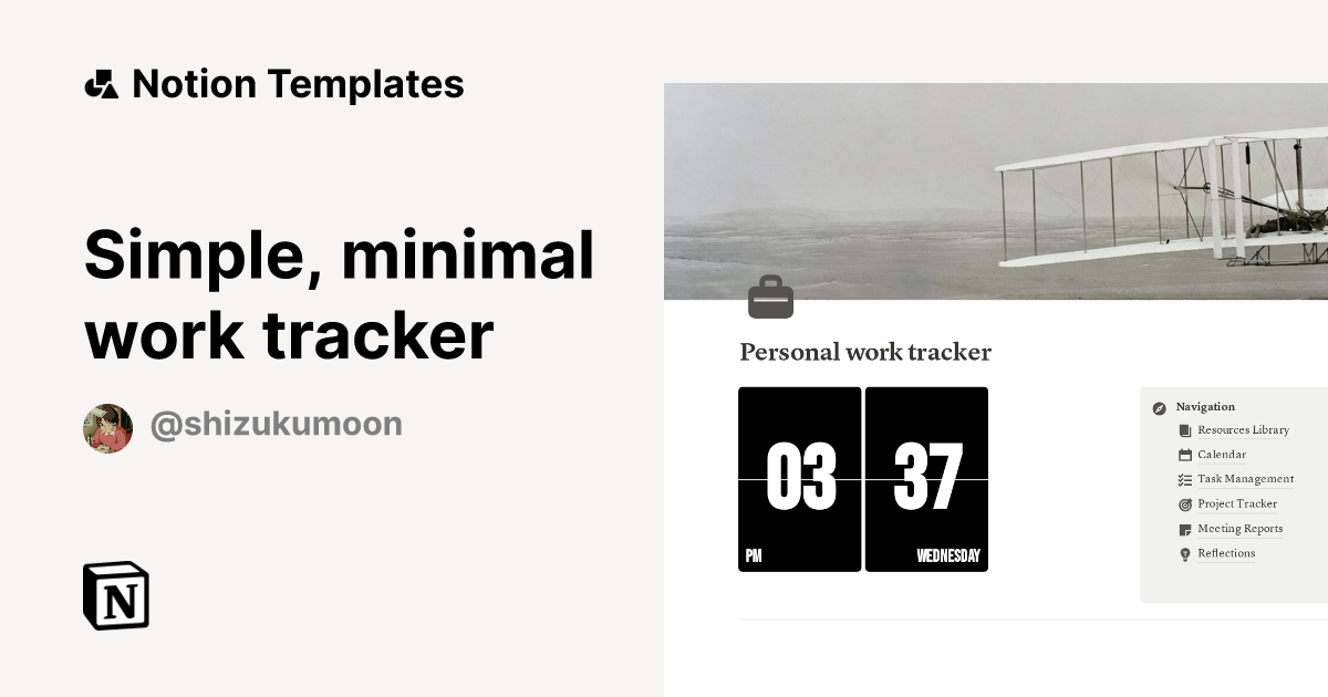 Simple, minimal work tracker Template by Shizuku | Notion Marketplace