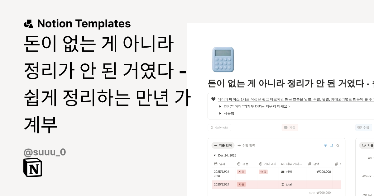 돈이 없는 게 아니라 정리가 안 된 거였다 - 쉽게 정리하는 만년 가계부 Template by Summer | Notion ...