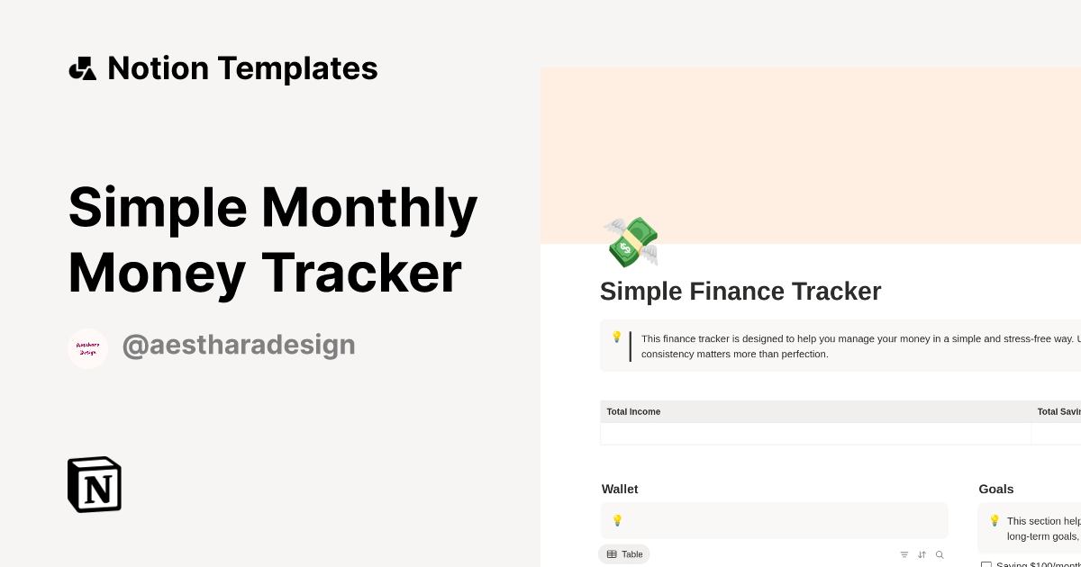 Simple Monthly Money Tracker Template by aesthara design🌸 | Notion ...