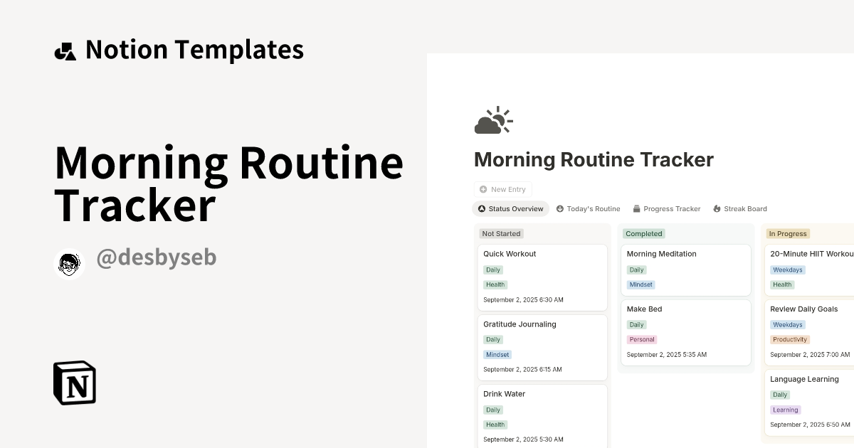 Morning Routine Tracker Template by desbyseb | Notion Marketplace