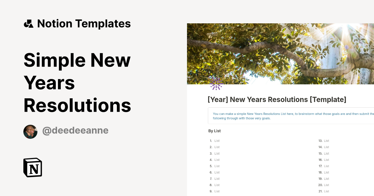 Simple New Years Resolutions Template | Notion Marketplace