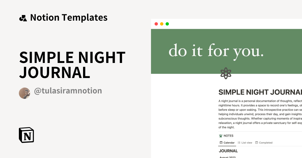 SIMPLE NIGHT JOURNAL Template by Tulasi Ram | Notion Marketplace