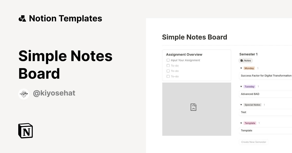 Simple Notes Board Template by kiyosehat | Notion Marketplace
