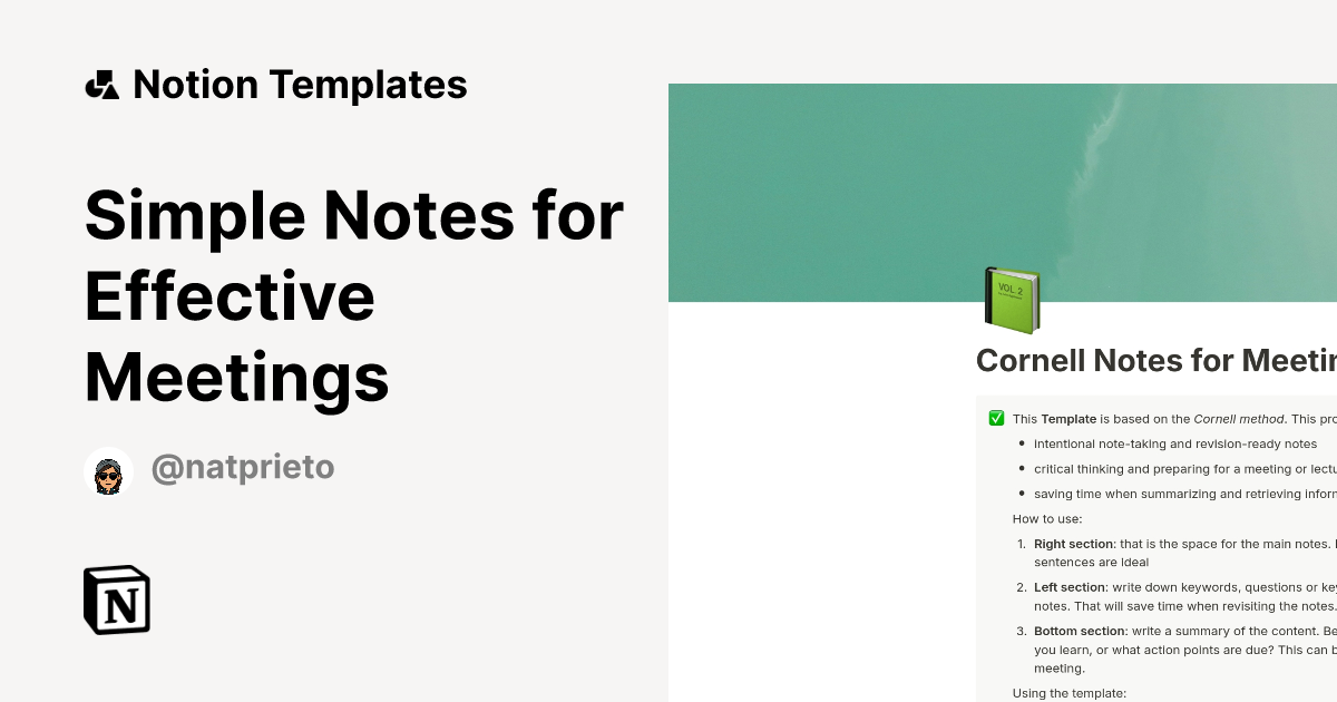 Simple Notes for Effective Meetings Template | Notion Marketplace