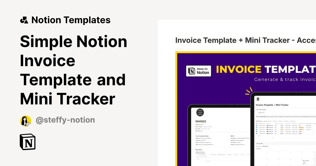 Simple Notion Invoice Template and Mini Tracker Template | Notion ...