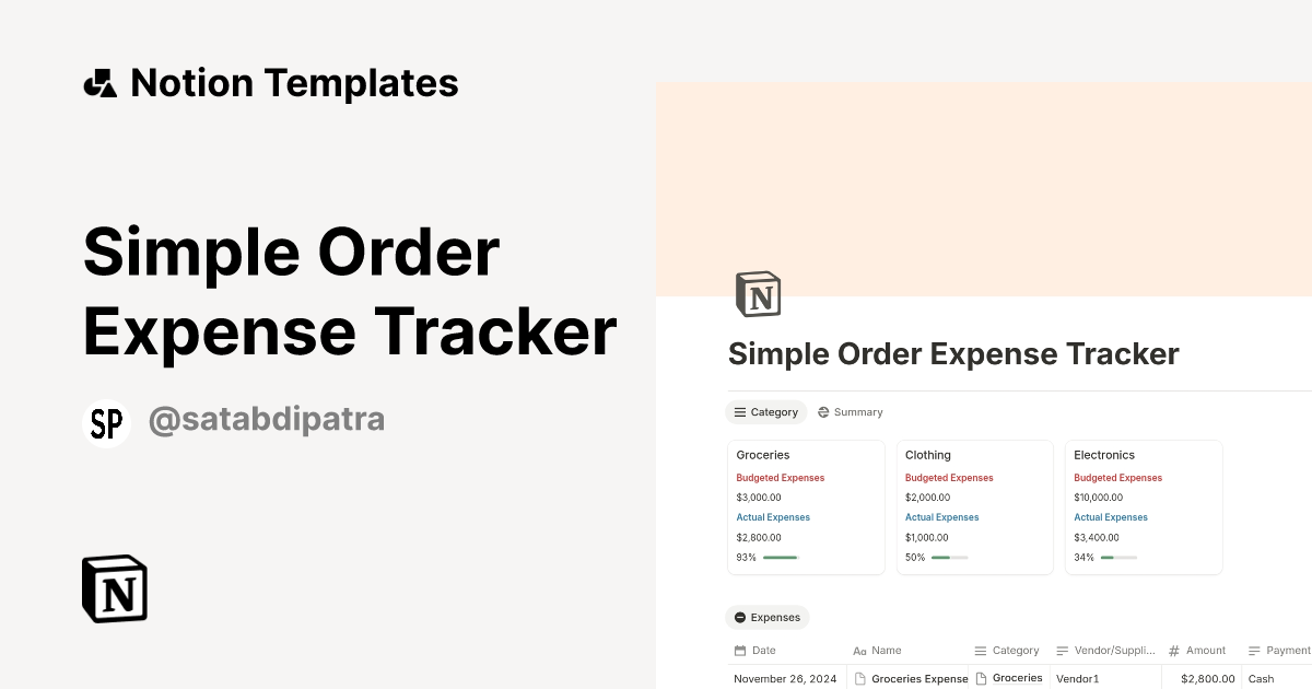 Simple Order Expense Tracker Template | Notion Marketplace