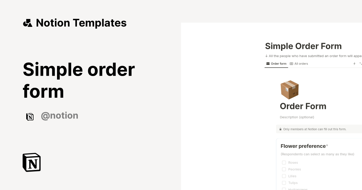 Simple order form Template by Notion | Notion Marketplace