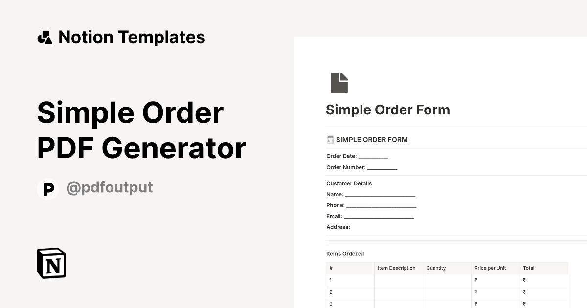 Simple Order PDF Generator Template | Notion Marketplace