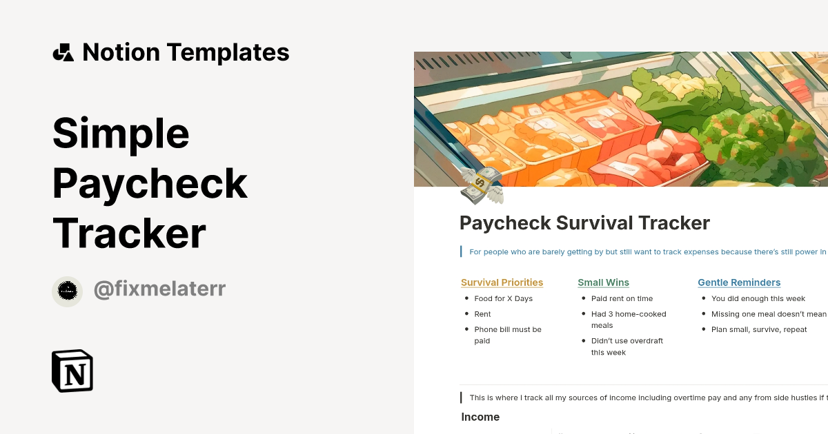 Simple Paycheck Tracker Template by fixmelater | Notion Marketplace