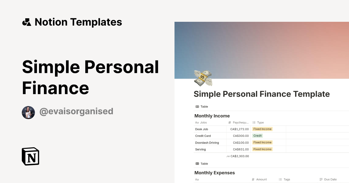 Simple Personal Finance Template | Notion Marketplace