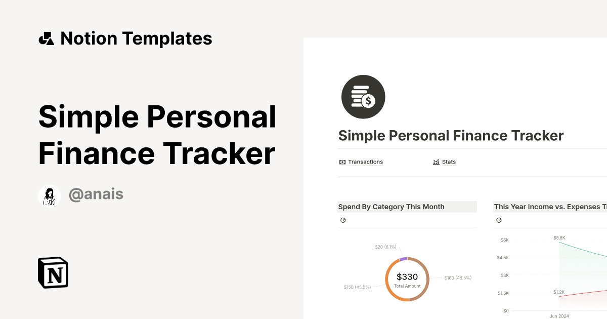 Simple Personal Finance Tracker Template by Anaïs | Notion Marketplace
