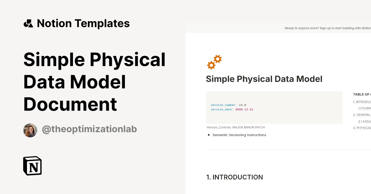 Simple Physical Data Model Document Template | Notion Marketplace