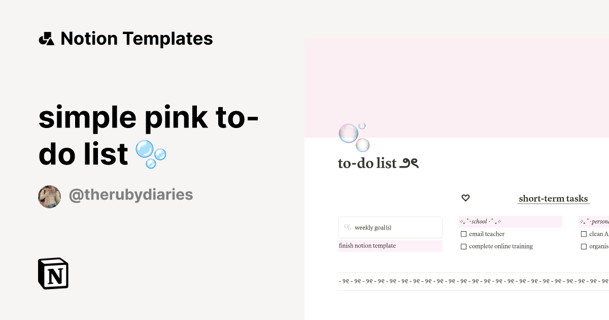 simple pink to-do list 🫧 Template by Ruby | Notion Marketplace