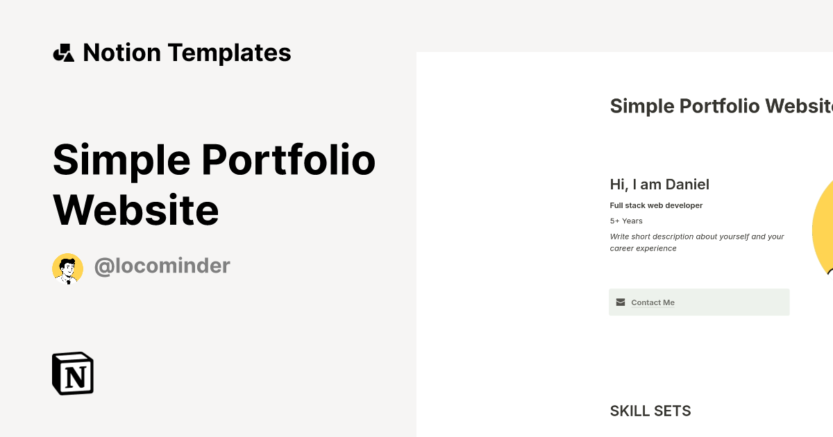 Simple Portfolio Website Template by Locominder | Notion Marketplace