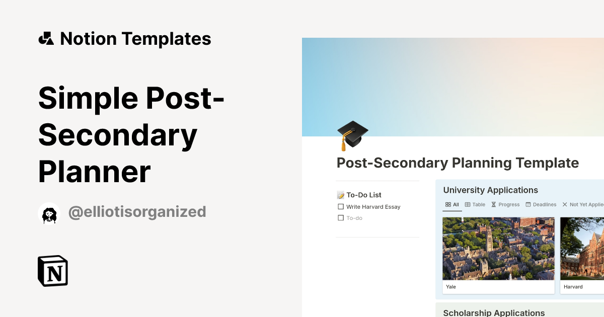 Simple Post-Secondary Planner Template by Elliot | Notion Marketplace