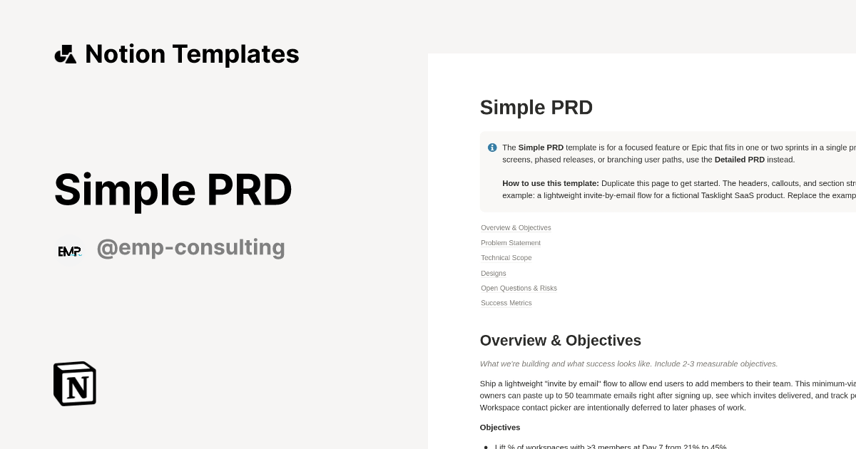 Simple PRD Template | Notion Marketplace